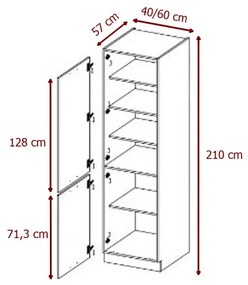 Expedo Kuchyňská skříňka vysoká TOULOUSE 60 DK-210 2F, 60x210x57, dub Bordeaux