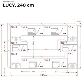 Ral Obývací stěna LUCY 4, 240 cm - Bílo/černý lesk