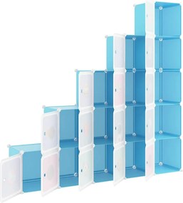 Dětská modulární skříň s 15 úložnými boxy modrá PP 340576