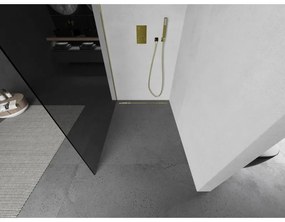Mexen Kioto sprchová zástěna 100x200 cm 8 mm, zlatý profil, šedé sklo, 800-100-101-50-40