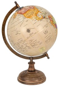 Béžový dekorativní glóbus na dřevěném podstavci Globe  - 22*22*37 cm