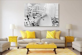 Obraz romantické zátiší ve vintage stylu v černobílém provedení - 120x80 cm