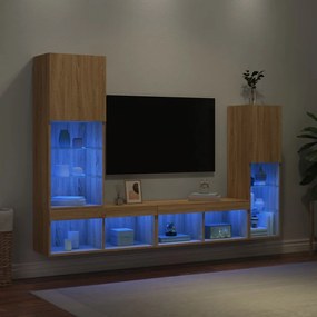 vidaXL 4dílná obývací stěna s LED kompozitní dřevo [3216656] Barva: hnědý dub