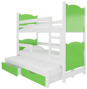 Patrová postel pro tři osoby s matracemi LETICIA Hlavní barva: Pine, Další barva: Zelená
