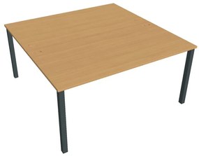 Dvojstůl pracovní rovný 160×160 cm - Hobis Uni USD 1600 Dekor stolové desky: buk, Barva nohou: černá