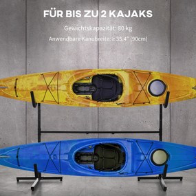 SPORTNOW Držák na 2 kajaky, surfová prkna, pádla na stání, kovový rám, nastavitelná šířka 144-180 cm