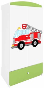 KOCOT KIDS Šatní skříň - BABYDREAMS, matná bílá/zelená, různé motivy na výběr Motiv: hasičské auto
