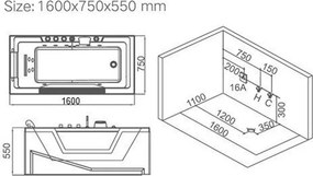 BPS-koupelny Hydromasážní vířivá vana Gomera 983C 162x75 s ohřevem vody