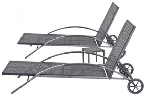 Set 2 zahradních lehátek HWC-E27, polyratan, černé polštáře - tmavě šedá