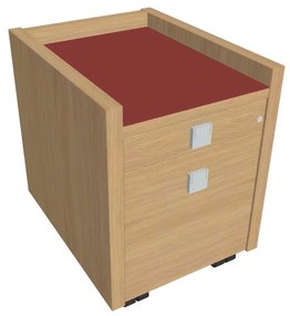 Mobilní kontejner Verno 47 x 60 cm se sklem, 2 zásuvky, dub světlý / červená