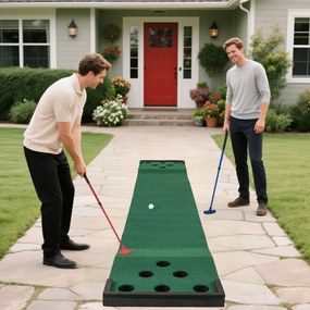 Costway 332 cm golfová podložka s 2 nastavitelnými puttry a 6 míčky a 12 kryty