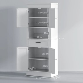 HOMCOM Kuchyňský úložný bufet s mikrovlnnou troubou s 4 dveřmi, 1 zásuvkou a otevřenou policí pro obývací pokoj 74x39,5x183 cm Bílý