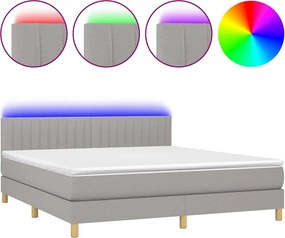 Box spring postel s matrací a LED světle šedá 160x200 cm textil 3133885