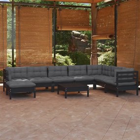 vidaXL 9dílná zahradní sedací souprava podušky černá masivní borovice