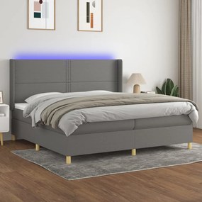 Box spring postel s matrací a LED tmavě šedá 200x200 cm textil