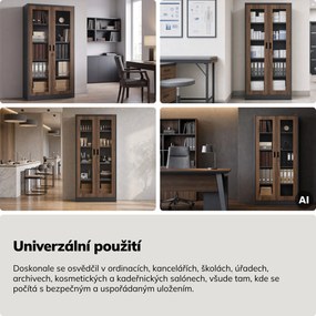 Kovová skříň s vitrínou antracitová, ořech, 900x1850x400 mm: AMELIA Eco Design