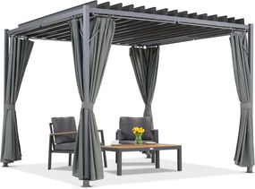 Antracitová terasová pergola Tasos 3x3 m se závěsy Garden Point