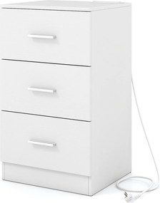 Costway Noční stolek s nabíjecí stanicí moderní s 3 úložnými zásuvkami