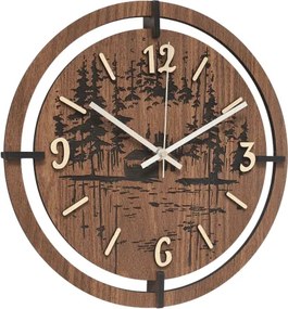 Dřevěné nástěnné hodiny s motivem lesa - moderní design | SENTOP HDF0702-ruky-silver
