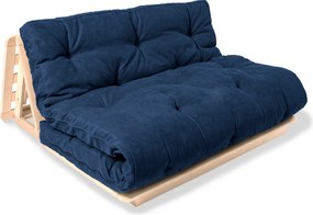 Marior Home Rozkládací futonové křeslo / pohovka Layti - 140 cm / Modrá / Přírodní buk olejovaný