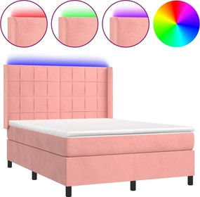 Box spring postel s matrací a LED růžová 140x190 cm samet 3139564