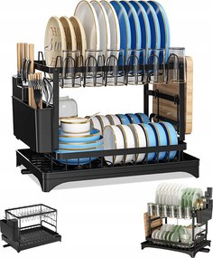 Dvouúrovňová Sušička Na Nádobí Odkapávač Talíře Příbory Odolné 42 CM