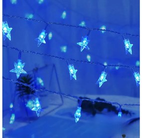 Vnitřní LED vánoční řetěz s hvězdičkami - 6m, 50 LED, modrá, průhledný kabel