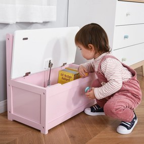 HOMCOM Dětská úložná lavička s opěradlem a polstrovaným víkem, nosnost 40 kg, rozměry 60x30x50 cm, růžová a bílá