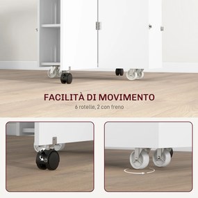 Skládací stůl HOMCOM s vyklápěcími deskami a 3 úrovněmi polic, úložná skříňka a kola, MDF, 130x80x76,5 cm, bílý