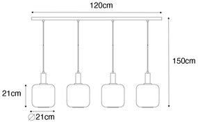 Designové závěsné svítidlo černé s mosazí a jantarovým sklem 4-světlo - Zuzanna