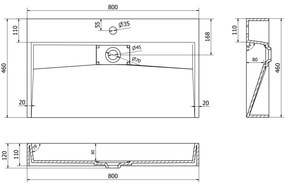 Mexen Ava, umyvadlo na desku z konglomerátu 80 x 46 cm, bílá, 23018001