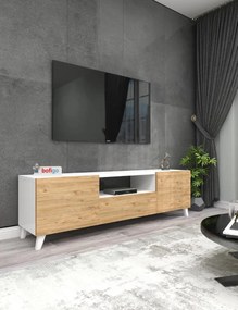 Televizní stolek NEAL 140 cm, lamino matná bílá a borovice