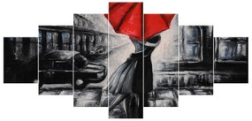 Gario Ručně malovaný obraz Červený polibek v dešti - 7 dílný Rozměry: 210 x 100 cm