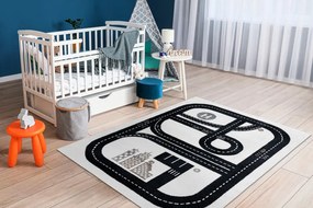 Dywany Łuszczów, Dětský kusový koberec Fun Track cream, 80x150, černobílá, dětský pokoj