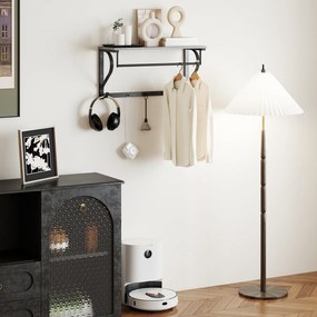 HOMCOM Nástěnný věšák na oblečení, věšáky na oblečení, 5 háčků, horní přihrádka, všestranné, šedá