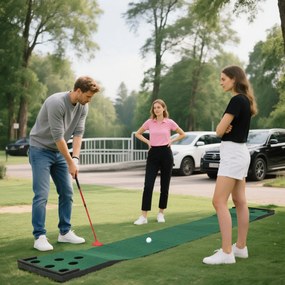 Costway 332 cm golfová podložka s 2 nastavitelnými puttry a 6 míčky a 12 kryty