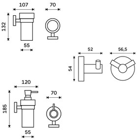 Nimco Sada koupelnových doplňků, nádobky skleněné UNIX ČERNÁ - UNC set-31W-T-90