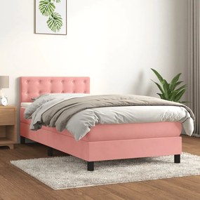 vidaXL Box spring postel s matrací 100x200 cm samet [3141528] Barva: Růžová