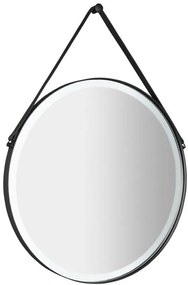 Sapho ORBITER kulaté zrcadlo s LED osvětlením ø 70cm, kožený pásek, černá mat - ORL070