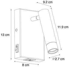 Moderní nástěnné svítidlo černé s nastavitelným USB - Croft