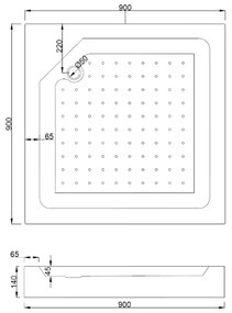 Mexen Rio čtvercový sprchový kout 90 x 90 cm, Vzor jinovatky, Černá + sprchová vanička Rio, Bílá - 860-090-090-70-30-4510