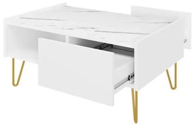 Konferenční stolek Animere White AL97, Barva: bílá / bílá + mramor bianco