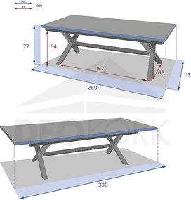 DEOKORK Hliníkový stůl BERGAMO II. 250/330 cm (antracit/dekor dřeva)