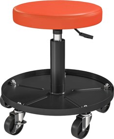 HOMCOM Pracovní stolička s kolečky, úložný prostor, nastavitelná výška 38-50 cm, nosnost do 135 kg, otočná pracovní stolička, Ø38 cm, oranžová | Aosom