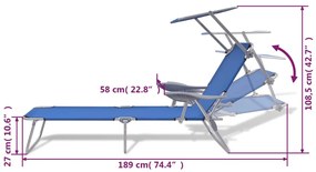 vidaXL Marketos Zahradní lehátko se stříškou ocel modré