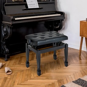 HOMCOM Výškově nastavitelná klavírní stolička Klavírní lavice Kosmetická stolička z masivního dřeva s potahem z imitace kůže černá 64 x 35 x 45-55 cm…