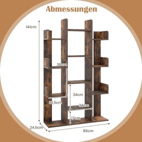 Costway Knihovna ve tvaru stromu se 13 otevřenými přihrádkami Úložná police