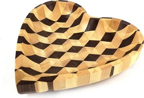 AMADEA Dřevěná miska ve tvaru srdce mozaika, masivní dřevo, 3 druhy dřevin, rozměr 25x25x4,5 cm