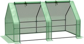 Outsunny Mini Skleníček do Zahrady Mini Tonnelová Skleník 180L x 90W x 90H cm Špičatá Střecha Ocel Vysoká Hustota 140 g/m² Anti-UV 2 Okenka s Rolovací
