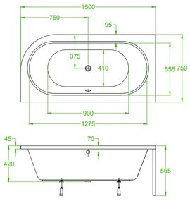 BPS-koupelny Akrylátová asymetrická vana k vestavbě HYD-EBI150L-VEST 150x75 cm LEVÁ, bílá